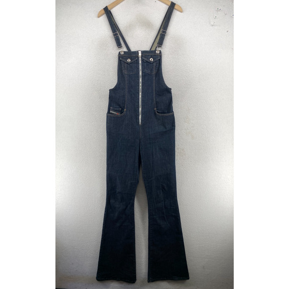 DIESEL Jumpsuit S Overall Denim Front Zip Cross Back Stretch Cotton Blue